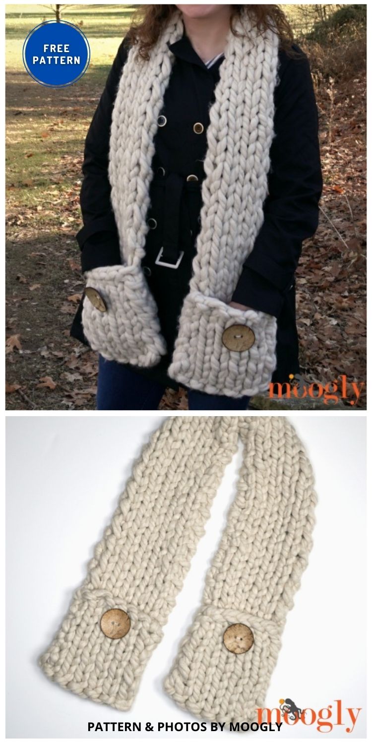 9 Knitted Pocket Scarf Patterns For Winter - The Knit Crew