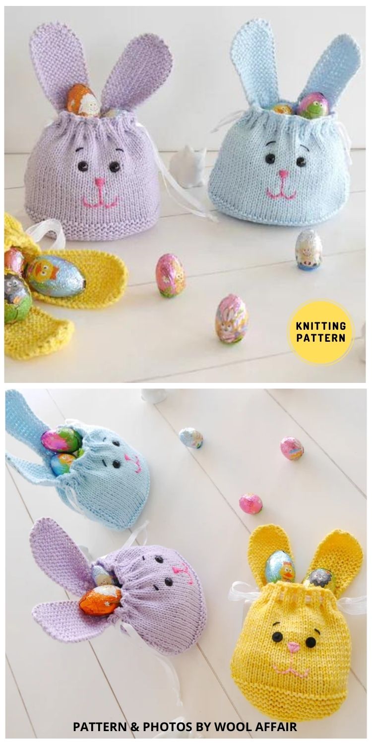 6 Knitted Easter Bunny Bag and Basket Patterns - The Knit Crew