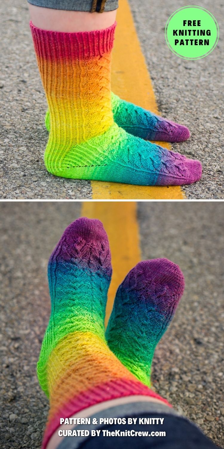 15 Warm Knitted Rainbow Socks Patterns - The Knit Crew